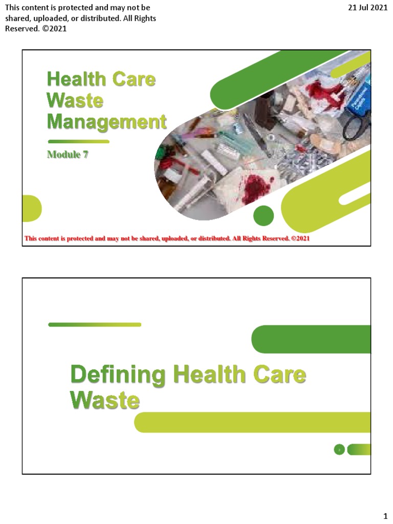 Module 7 Health Care Waste Management | PDF | Sewage Treatment | Waste