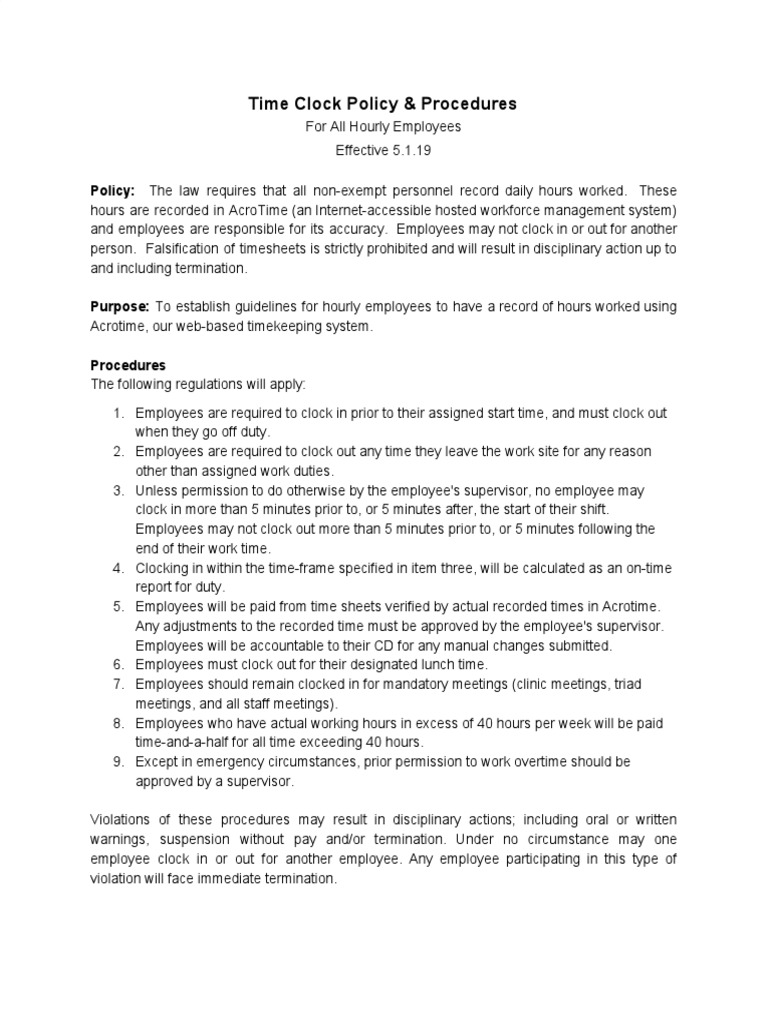 Time Clock Procedures | PDF