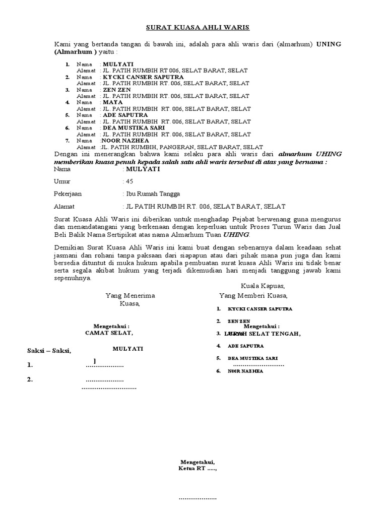 Surat Kuasa Ahli Waris | PDF