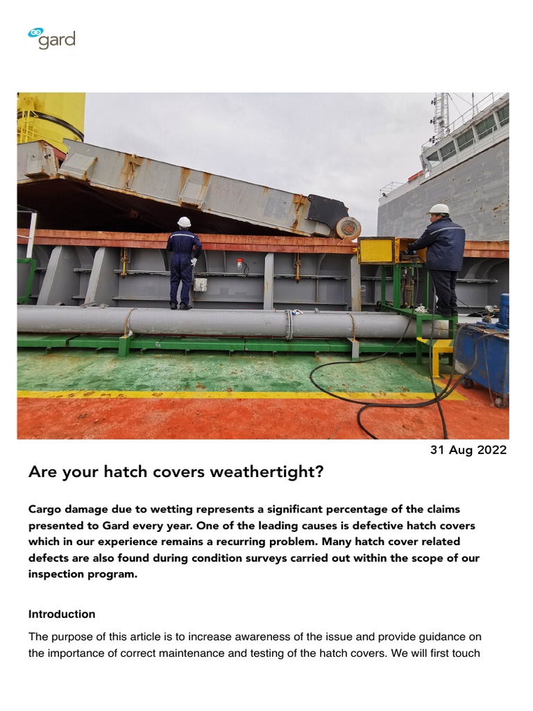 Hatch Cover Maintenance & Testing Guide | PDF | Valve | Force