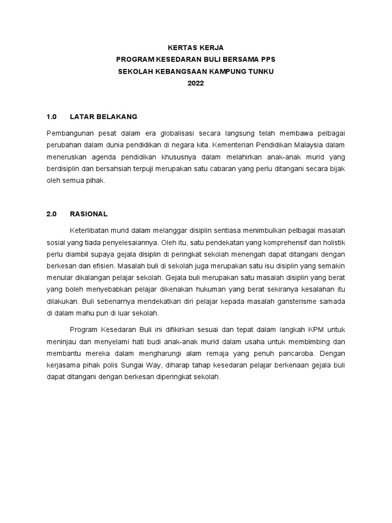 Program Kesedaran Anti Buli 2022 | PDF