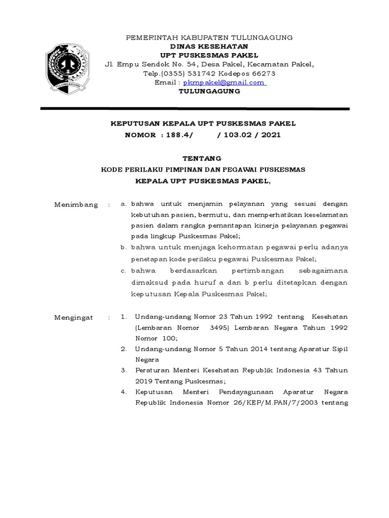 1.2.1.3 SK Kode Perilaku Pimpinan Dan Pegawai Puskesmas | PDF
