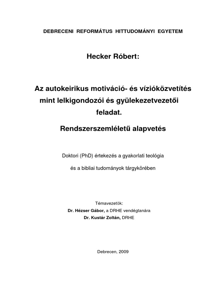 Hecker Róbert:: Debreceni Református Hittudományi Egyetem | PDF