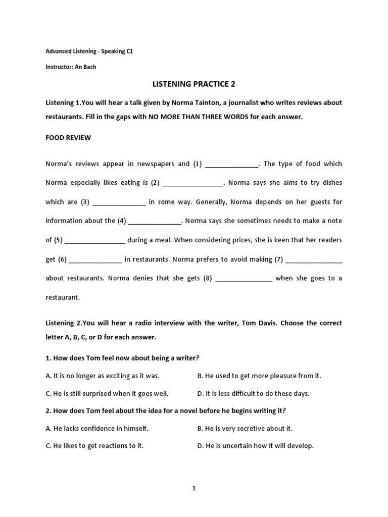 Advanced Listening and Speaking C1 - Listening Practice 2 | PDF