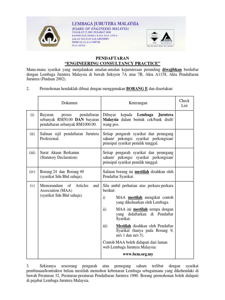 Borang Pendaftaran BEM company | PDF