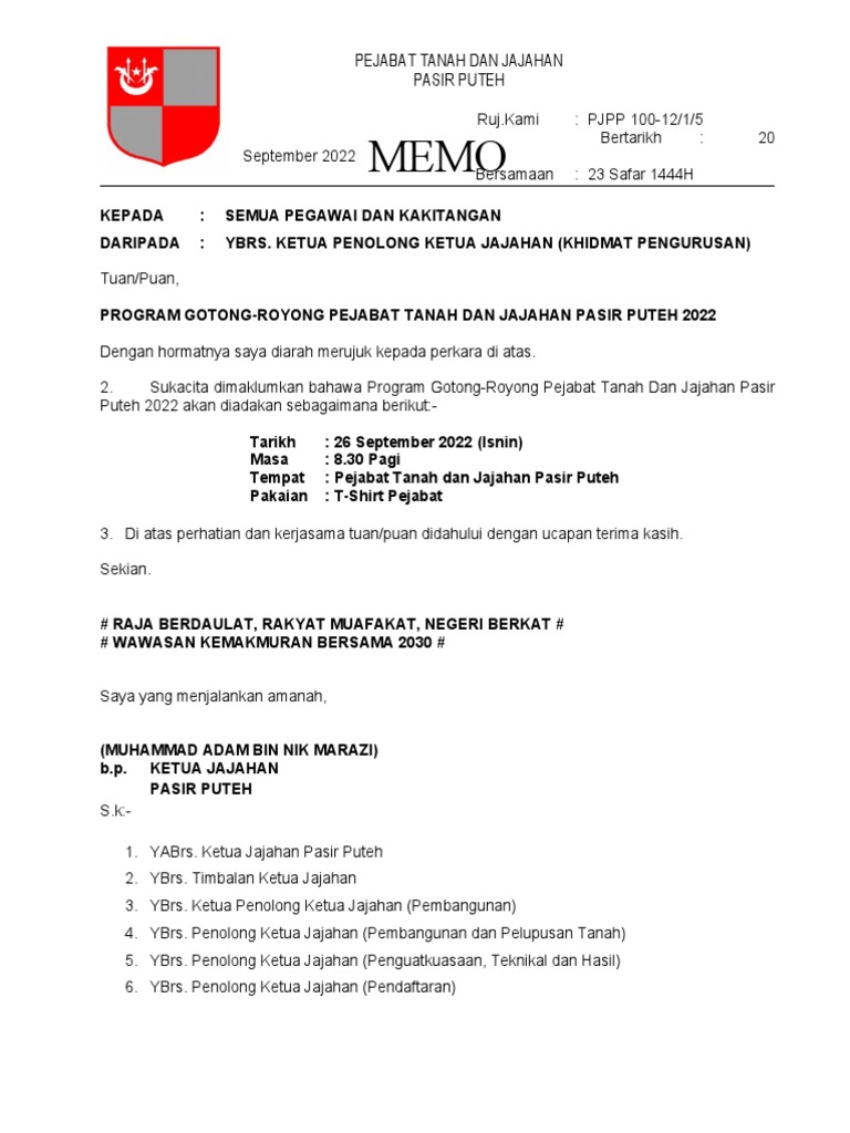 Memo Gotong Royong Pdf 
