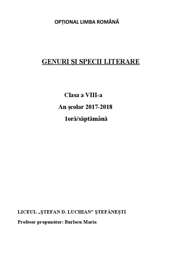 Genuri Si Specii Literare Bun | PDF