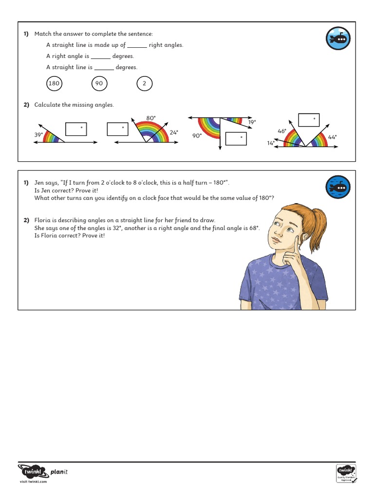 Straight Line Angles Worksheet | PDF