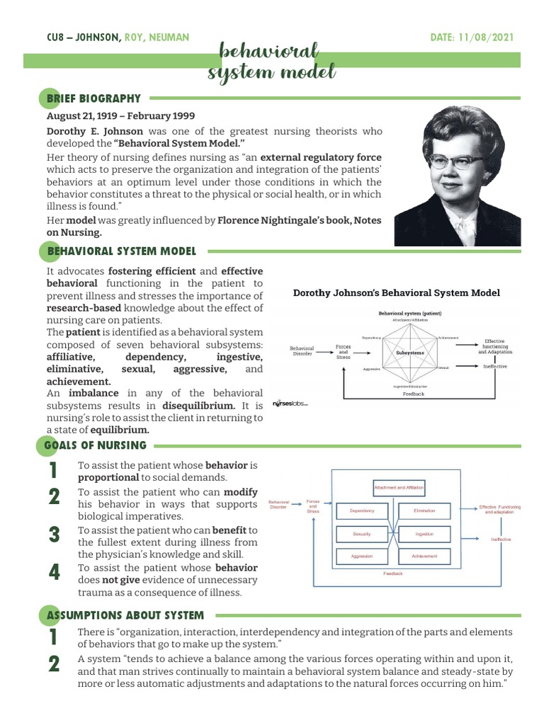 Nursing Theory Johnson - Behavioral System Model | PDF | System ...