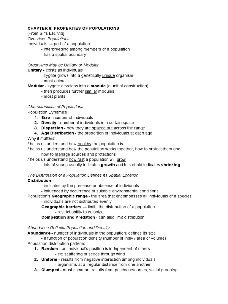 4 Ch8 - Properties of Population | PDF | Biological Dispersal | Population