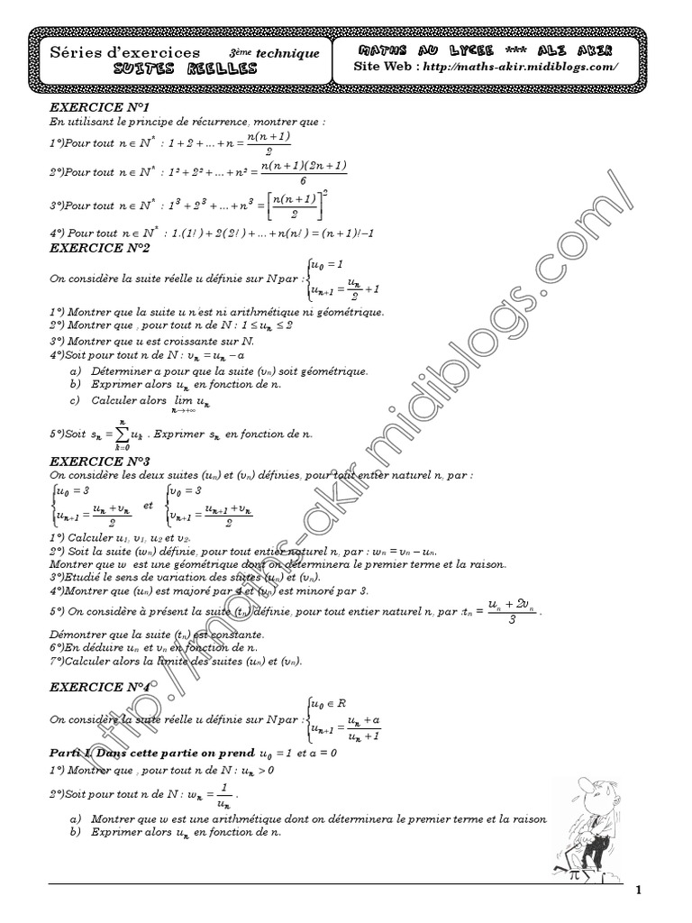 Série D'exercices - Math - Suites Réelles - 3ème Technique | PDF