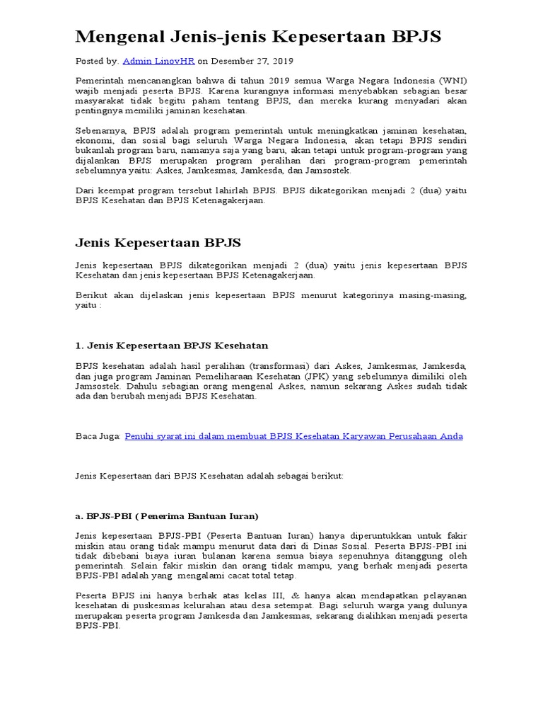 Jenis BPJS | PDF | Pengelolaan Keuangan & Uang