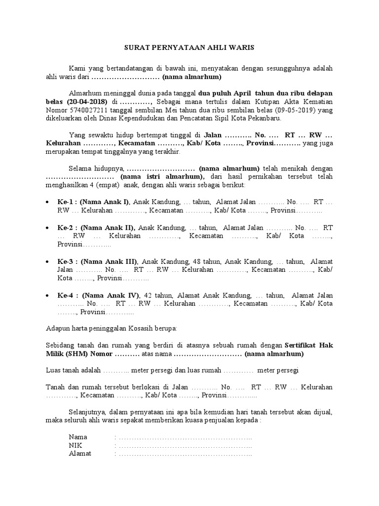 Surat Turun Waris | PDF