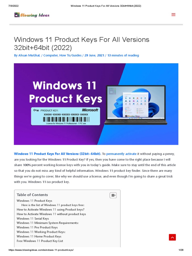 Windows 11 Product Keys For All Versions 32bit+64bit (2022) | PDF