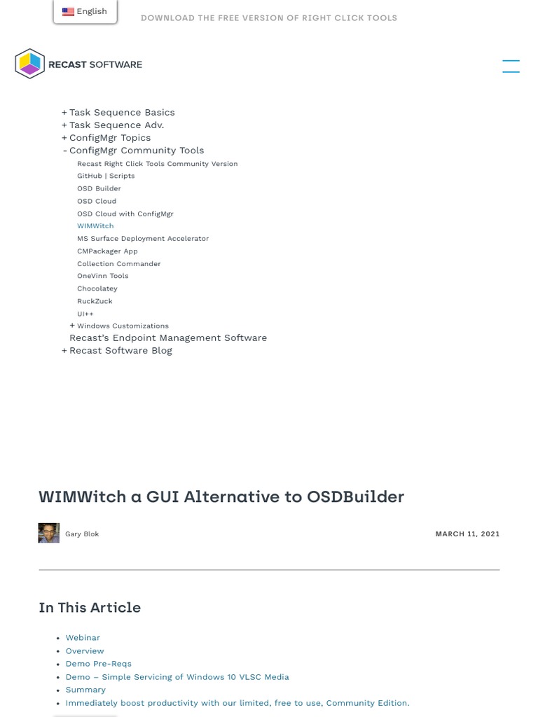 WIMWitch A GUI Alternative To OSDBuilder - Recast Software | PDF
