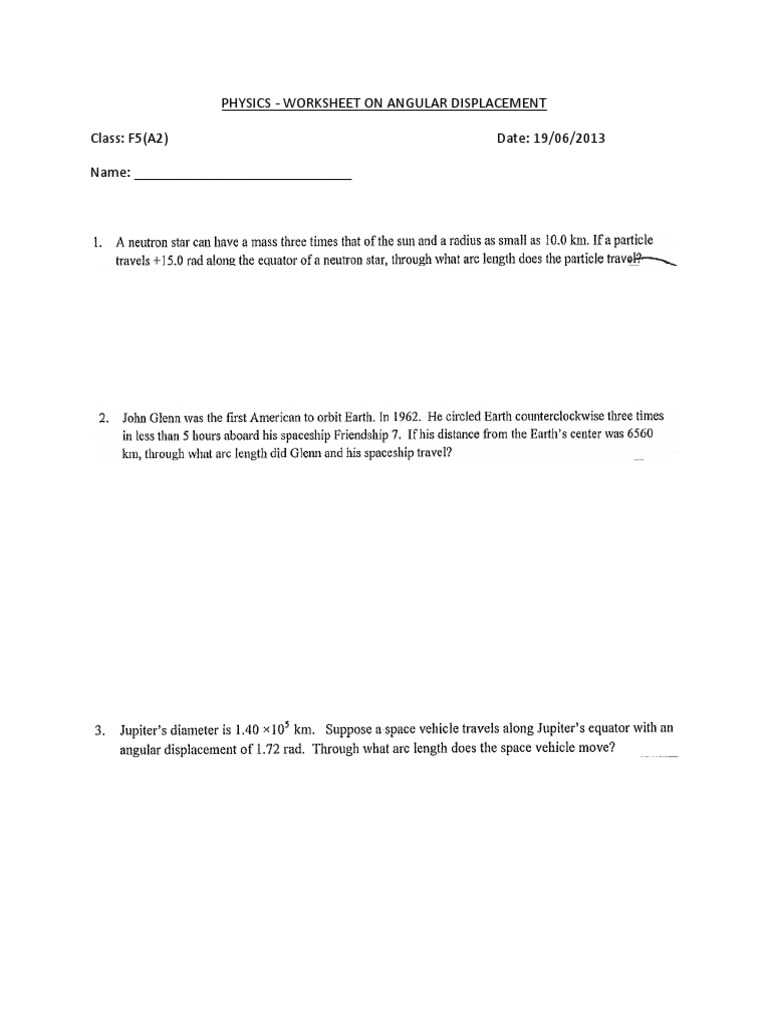 Angular Displacement Worksheet F5(A2) | PDF | Science & Mathematics