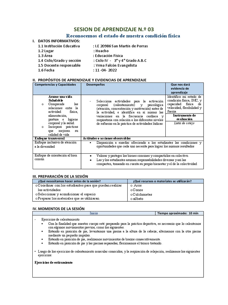 Sesion 3° Y 4° N°03 | PDF | Aprendizaje | Evaluación