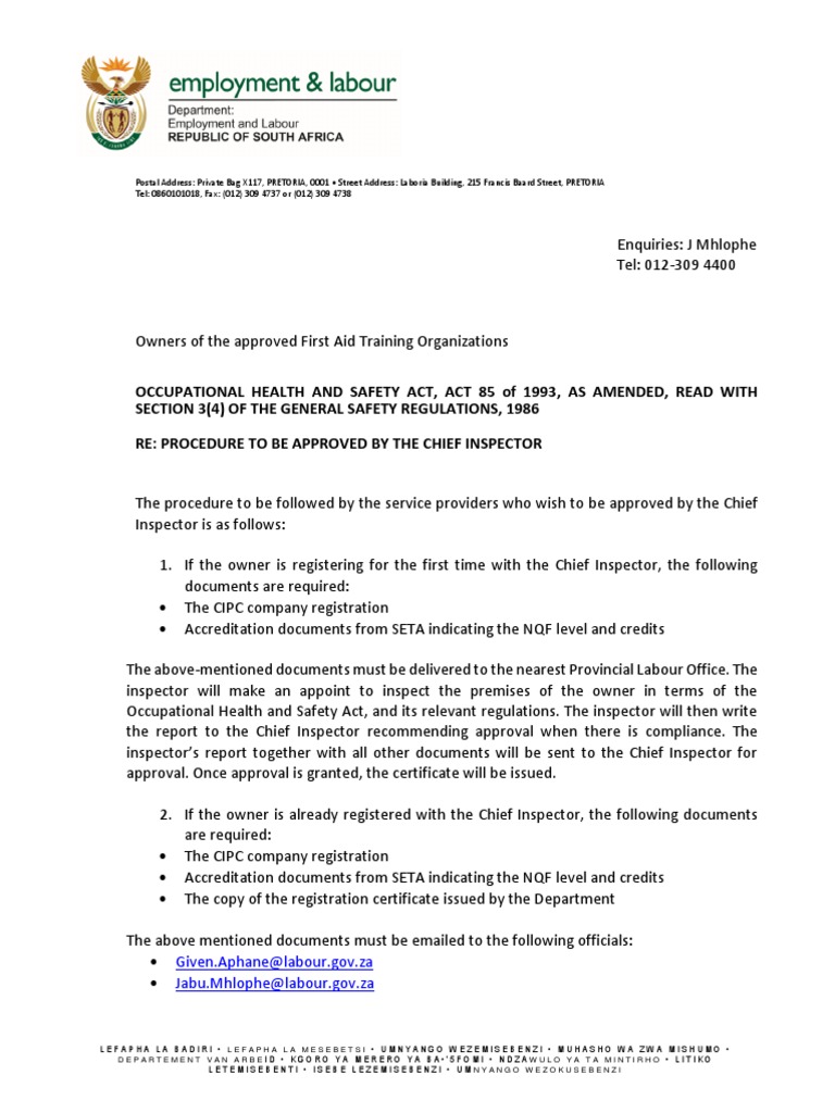 DEL Procedure For Approval of GSR 3 First Aid Training Provider - 01 ...