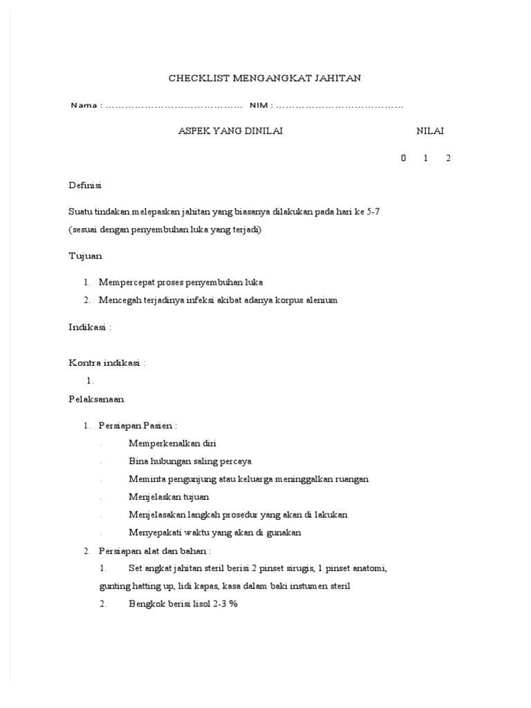 Checklist Prosedur Angkat Jahitan | PDF
