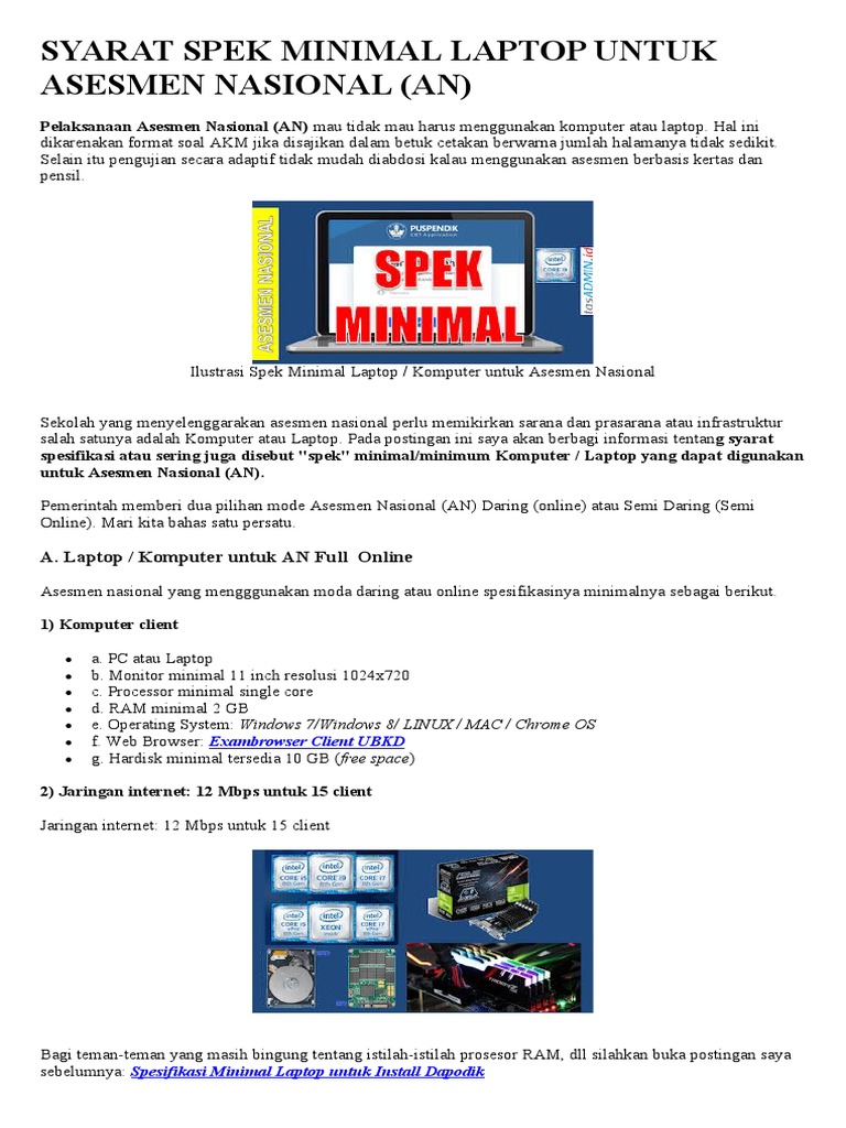 Spesifikasi Laptop untuk ANBK 2025 | PDF