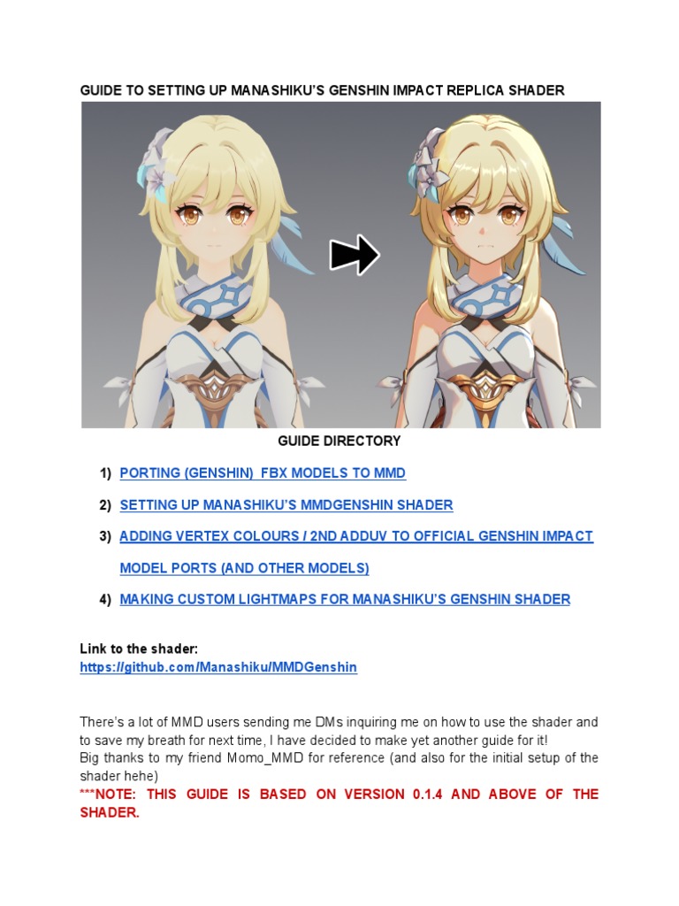 Guide To Setting Up Manashikus Mmdgenshin Shader Pdf Shader Command Line Interface 4965