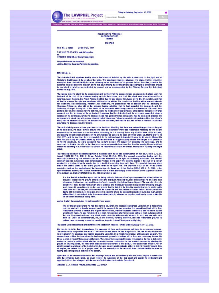 Supreme Court Ruling on Self-Defense Case | PDF | Assault | Government