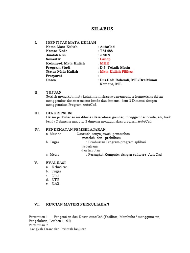 Silabus AutoCad | PDF