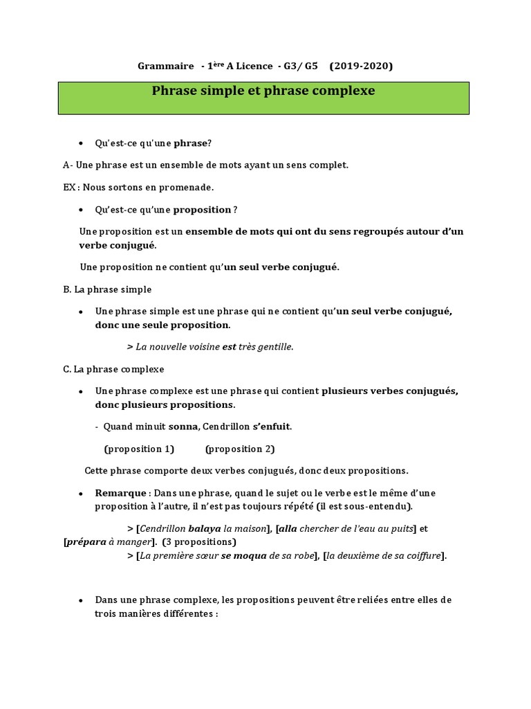 L1-Phrase Simple Et Phrase Complexe | PDF | Clause | Phrase