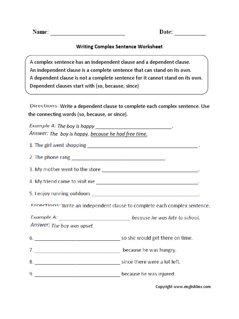 Writing Complex Sentence Worksheet | PDF