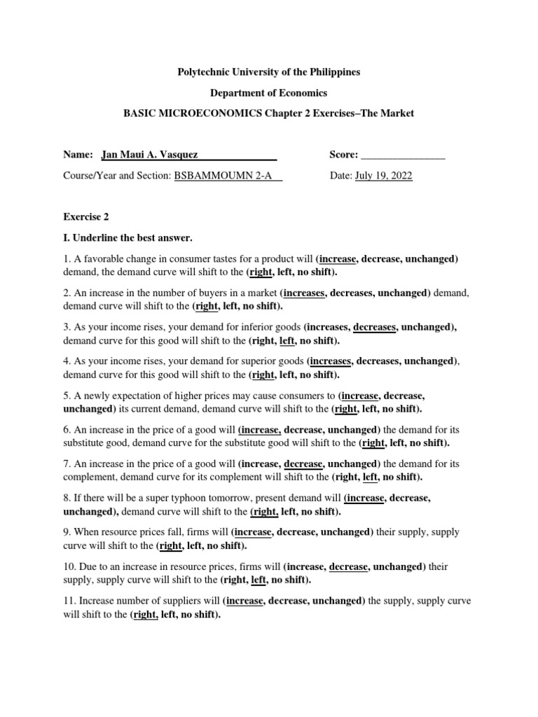 Chapter 2 Exercises Answer Pdf Supply And Demand Supply Economics