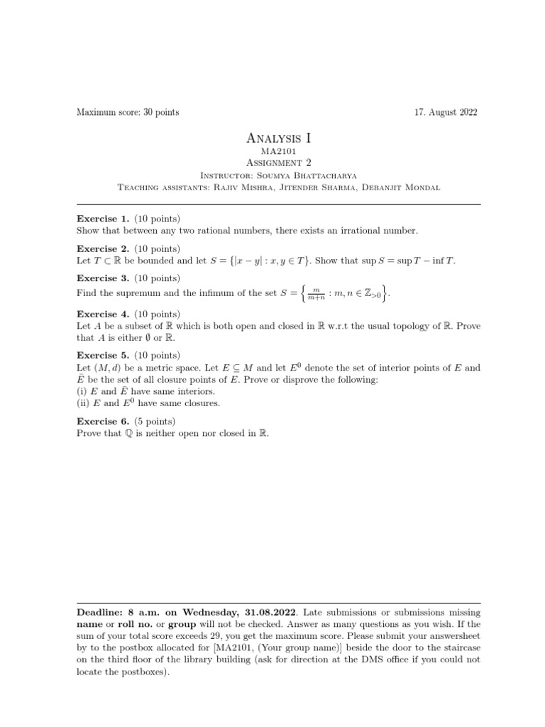 2022 Analysis I Assignment 2 | PDF