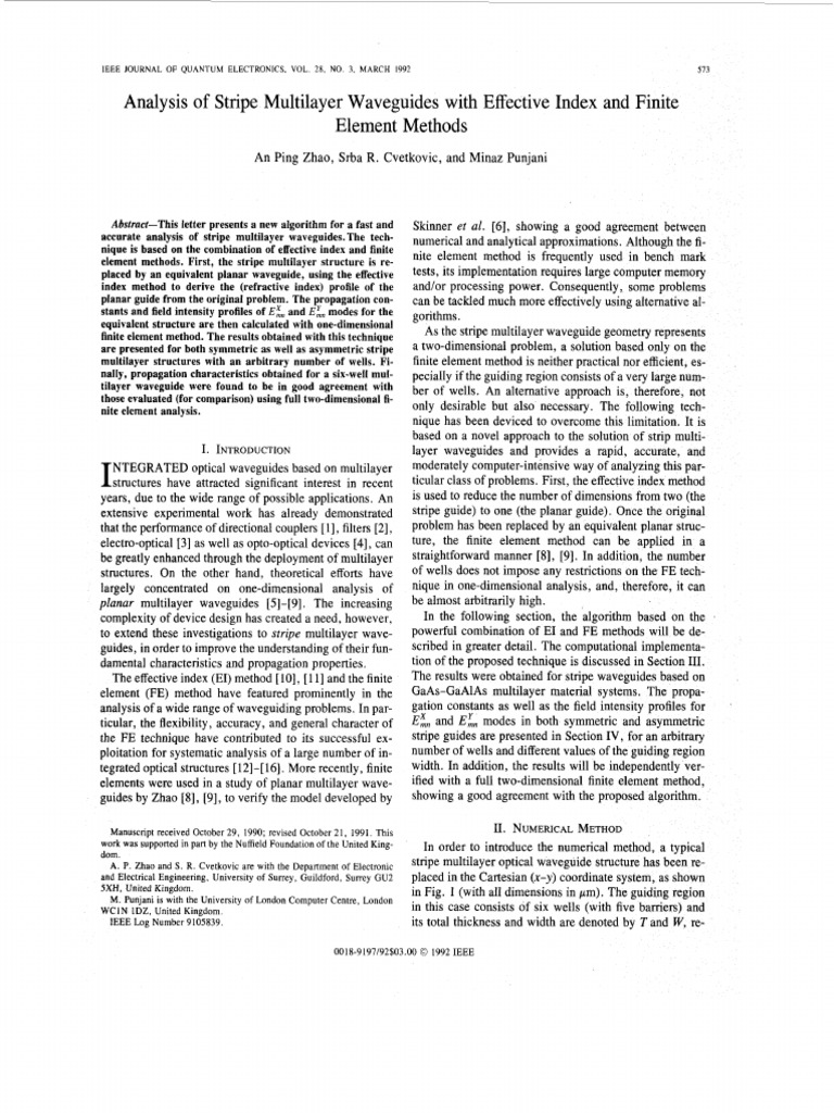 Analysis Of Stripe Multilayer Waveguides With Effective Index And Finite Pdf Waveguide