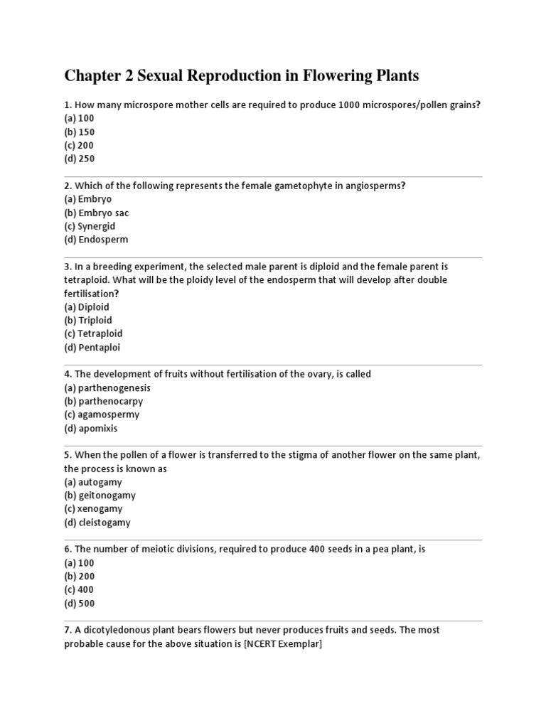 CLASS - XII - BIOLOGY - MCQS - Chapter 2 Sexual Reproduction in ...