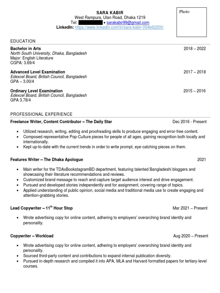 Sara Kabir - CV | PDF