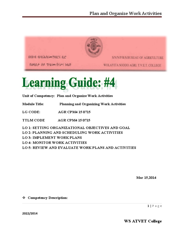 Plan Plan & Organize Work Activities | PDF | Goal | Emotional Intelligence