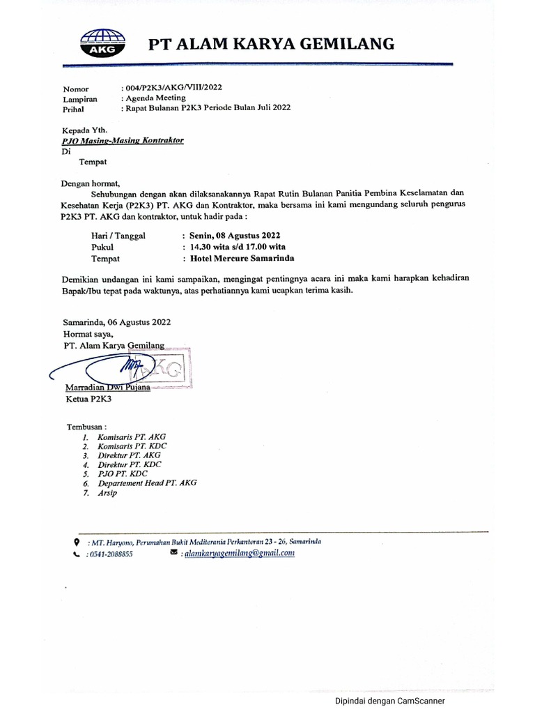 Undangan Meeting P2K3 To All Vendor | PDF