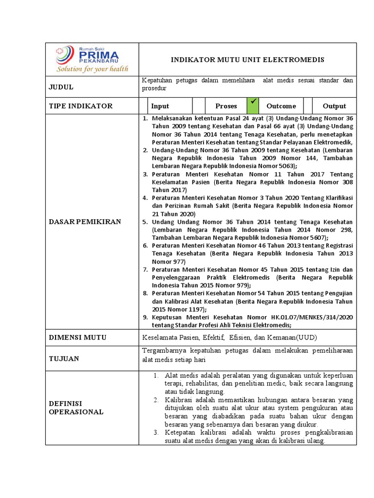 Indikator Mutu Unit Elektromedis | PDF