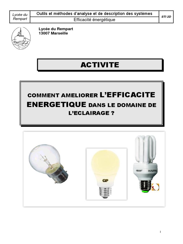 Efficacite Energetique Eclairage | PDF | Lampe à incandescence | Diode électroluminescente