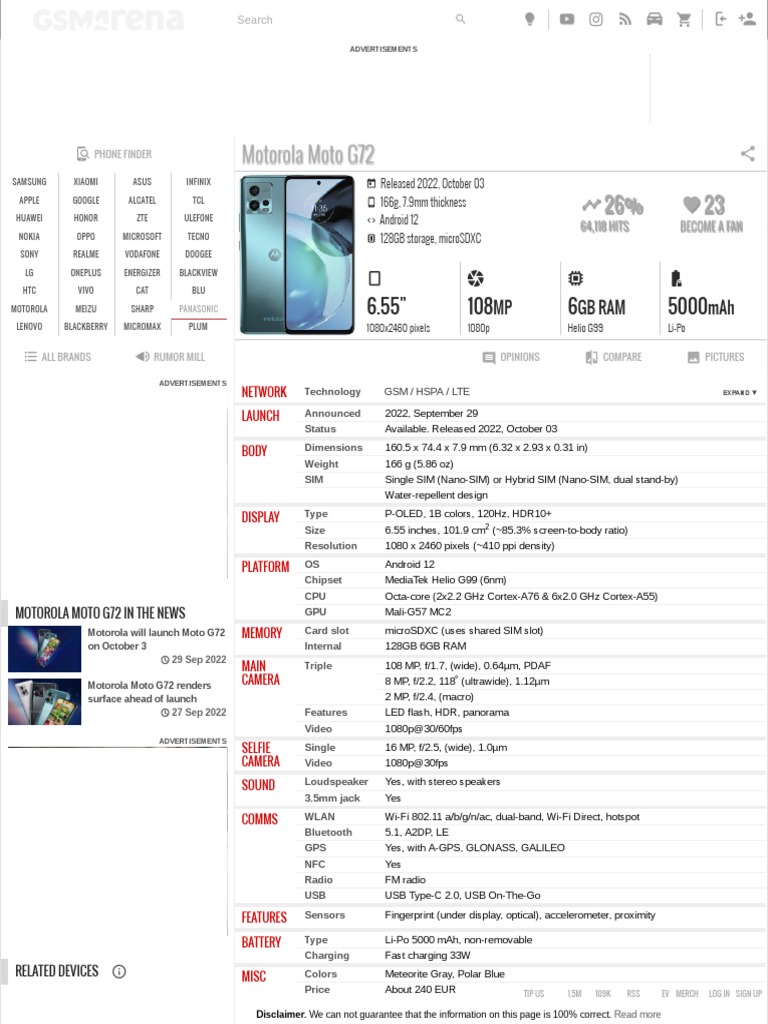 Motorola Moto G72 - Full Phone Specifications | PDF | Mobile App ...