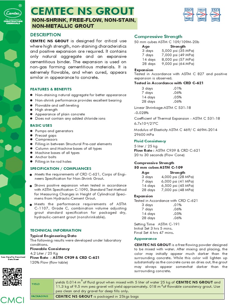 Cemtec NS Grout-V1 | PDF | Concrete | Building Technology