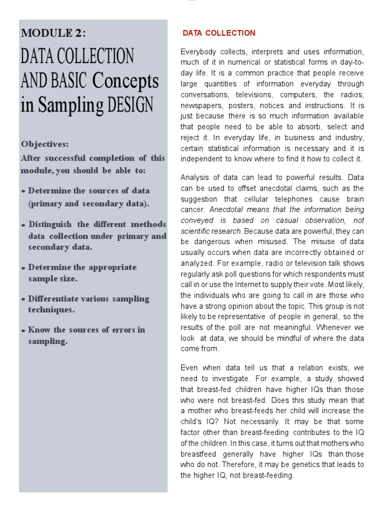 Module 2 | Download Free PDF | Sampling (Statistics) | Sample Size Determination