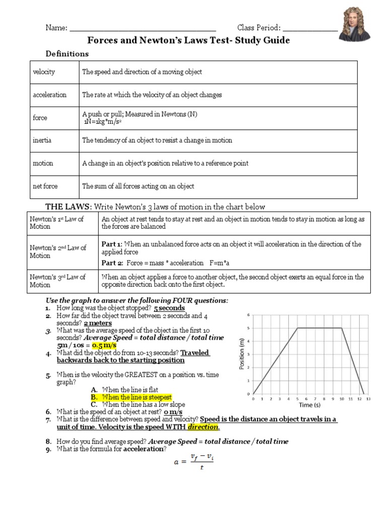 ECSDTest - Unit1and2StudyGuideKEY - PDF Force-Motion-Newtons Laws 2020 ...