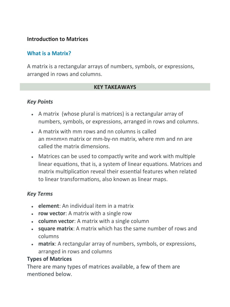 Matrix Basics for Beginners | PDF | Matrix (Mathematics) | Mathematical Analysis
