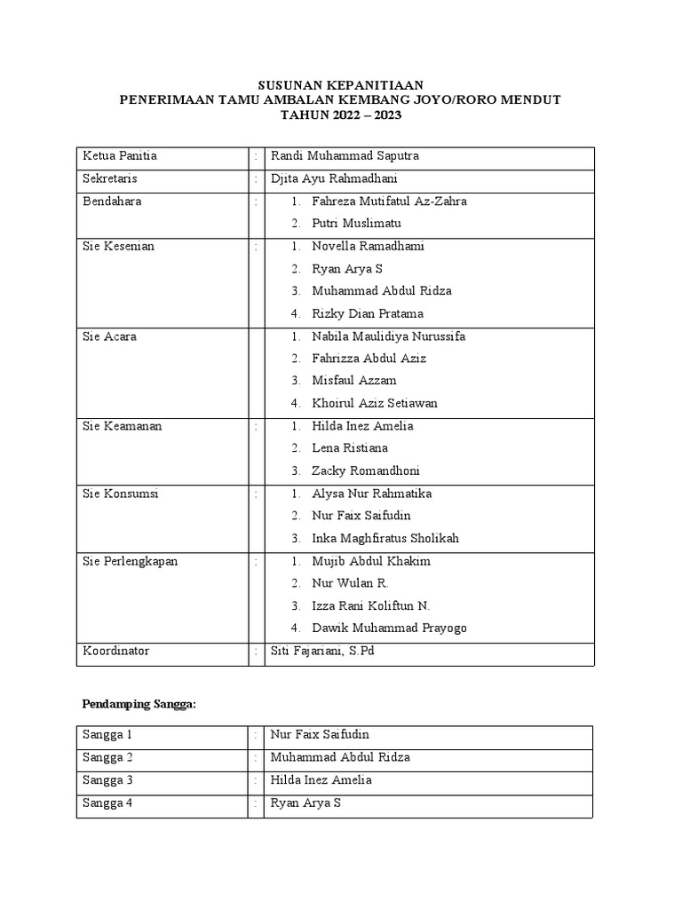 Susunan Kepanitiaan Pta Senior | PDF