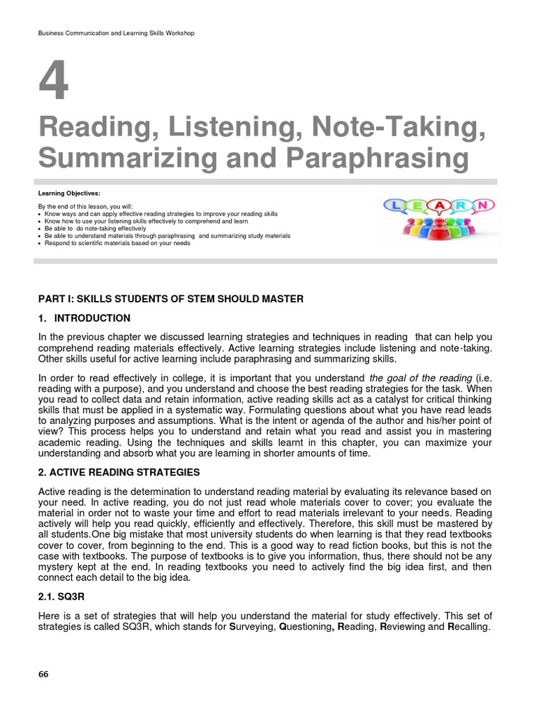 Ch4 Note-Taking Paraphrasing Summarizing | PDF | Integrated Circuit | Cognitive Science