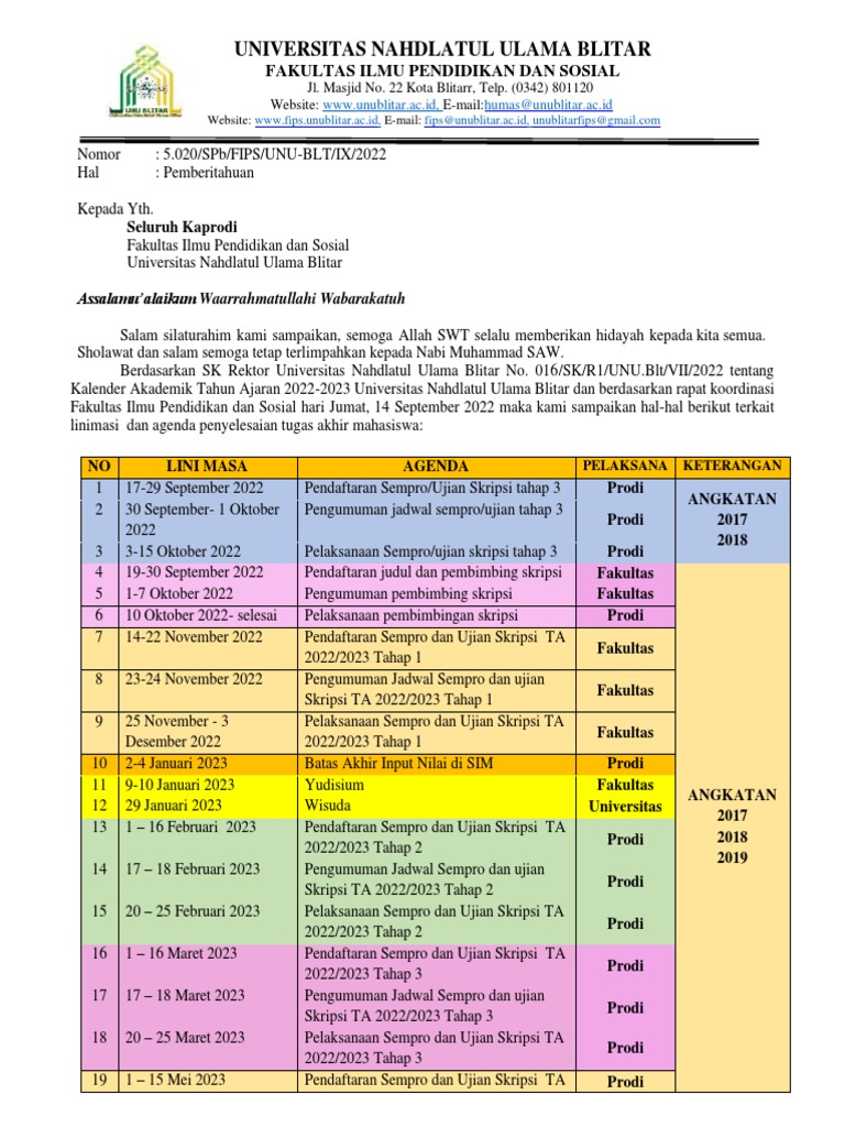 5.20 - Lini Masa - Tugas Akhir TA 2022-2023 - 17 September 2022 | PDF