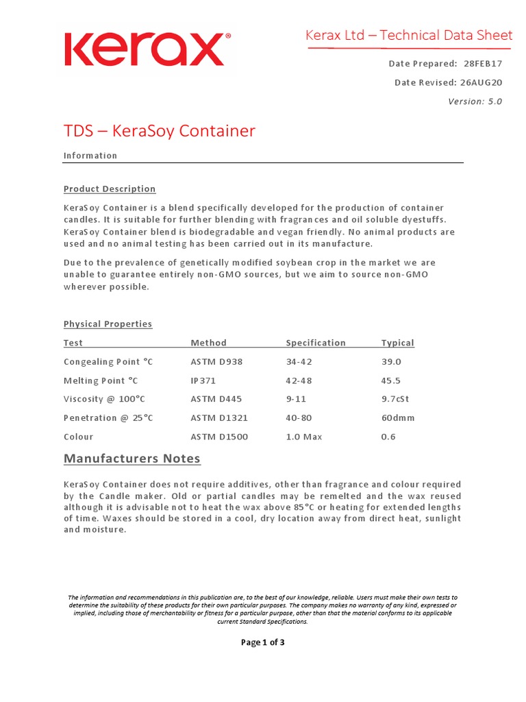KeraSoy Container Technical Data Sheet | PDF