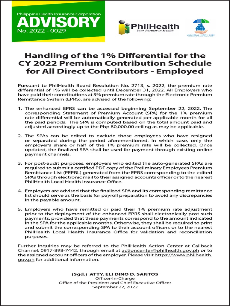 Philhealth Advisory 1% Differential | PDF | Insurance | Employment