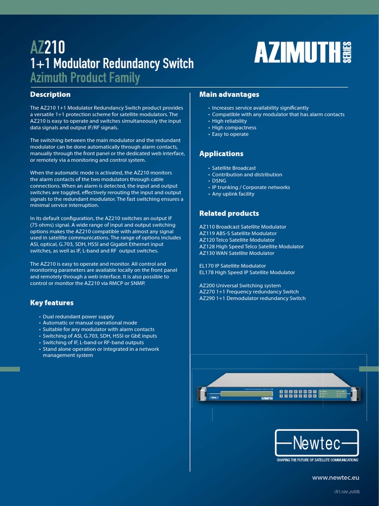 1+1 Modulator Redundancy Switch - AZ210 | PDF | Network Switch | Modulation