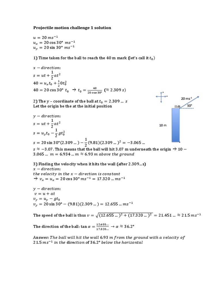 Projectile Motion Challenge 1 Solution Pdf